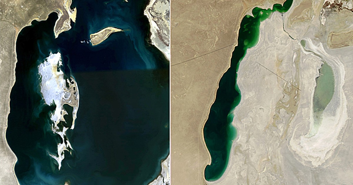 Natureza - Imagens de satélite mostram redução do volume do Mar de Aral ...