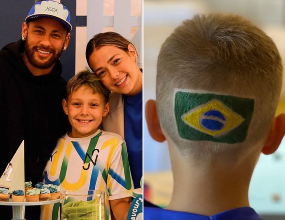 Filho de Neymar pinta a bandeira do Brasil na cabeça para assistir ao ...