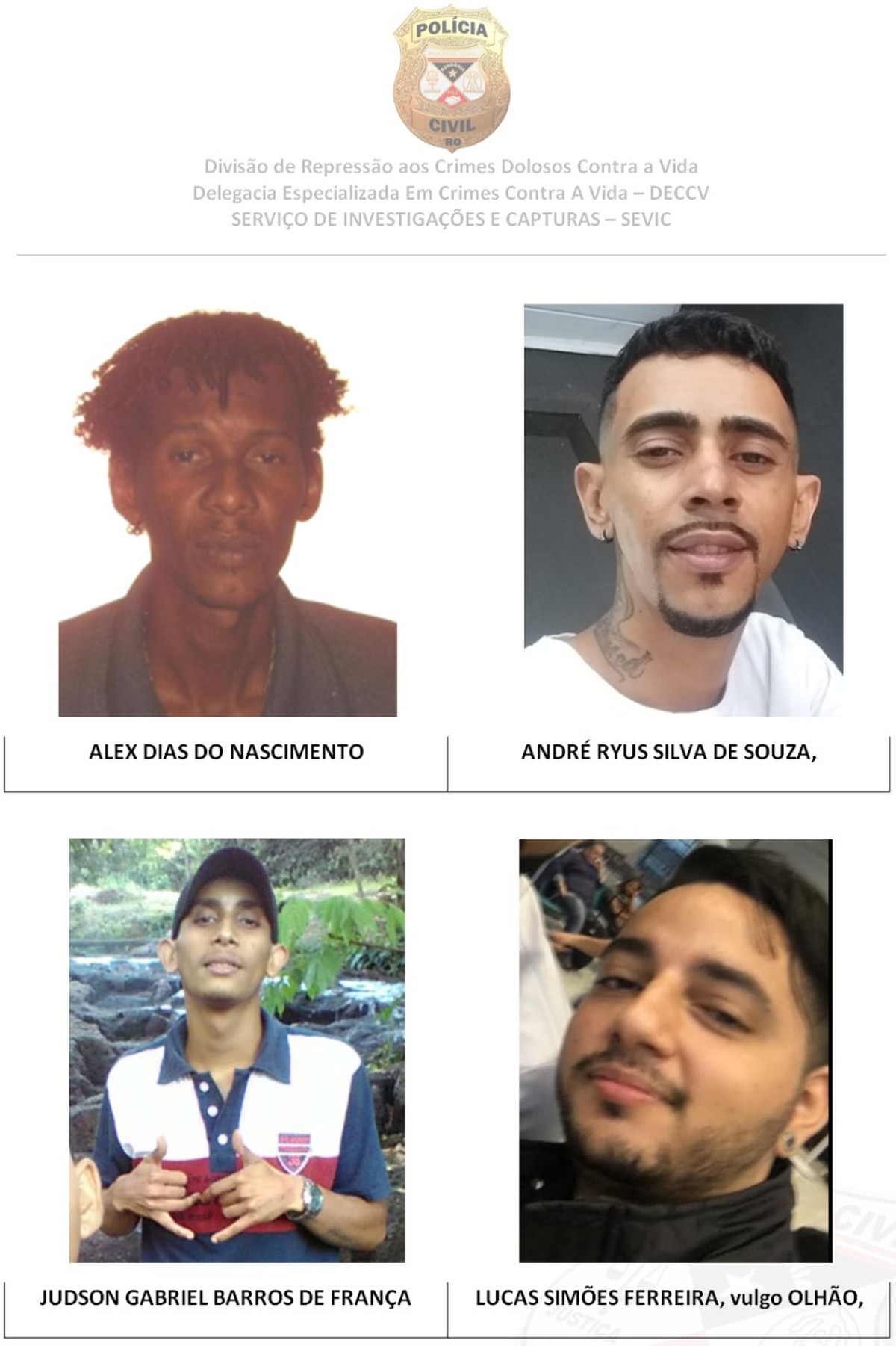 Divulgadas Fotos De Foragidos Suspeitos De Matar Mulher Que Defendeu