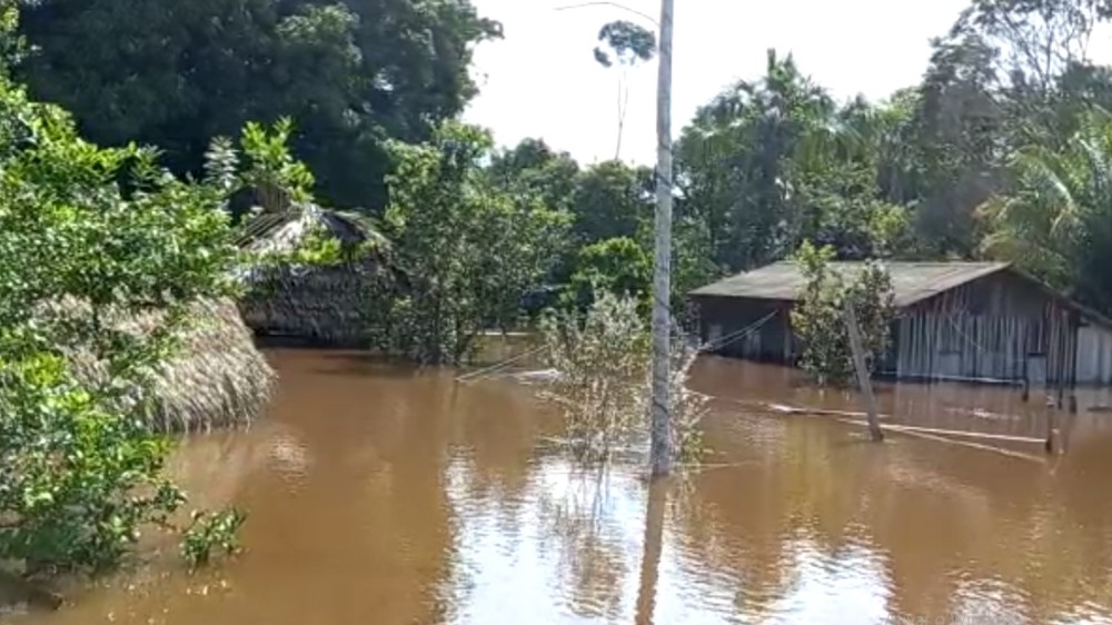 Casas ficam quase cobertas pela água de rio e indígenas precisam se ...