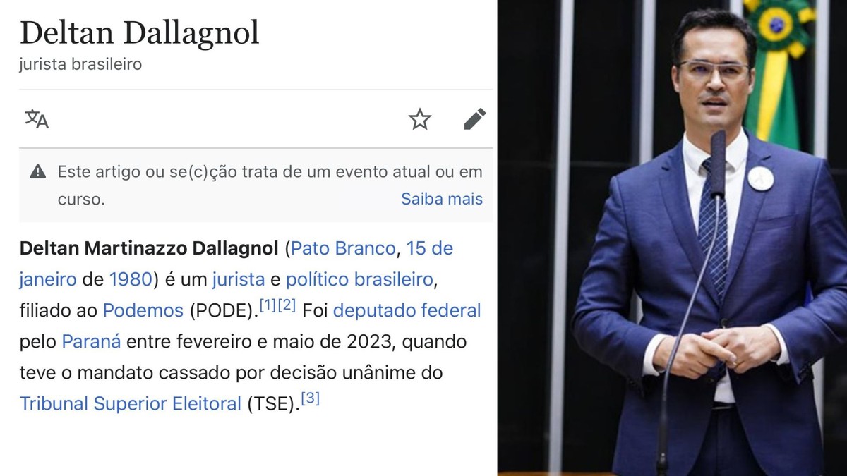 Descrição de Deltan Dallagnol na Wikipedia é atualizada após cassação ...