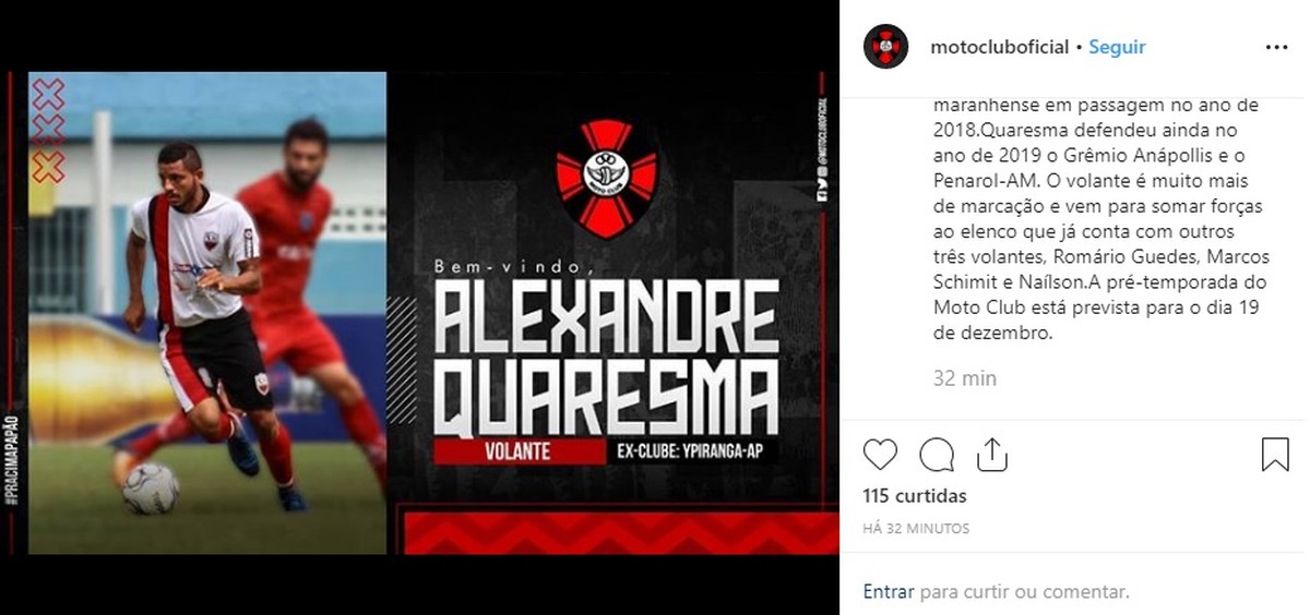 Alexandre Quaresma acerta com o Moto e clube chega a dez jogadores para ...
